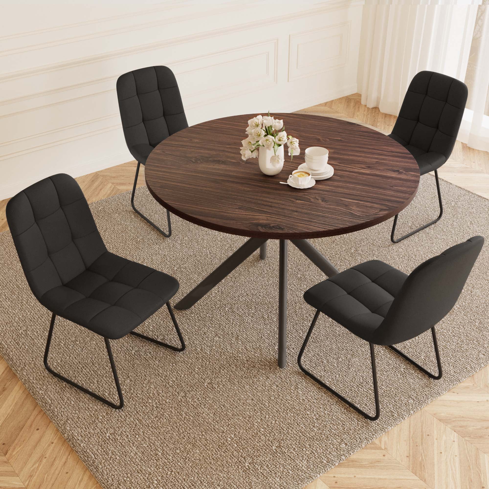 45.3" Round Dining Table Set, Mid Century Modern Round Dining Table for 4 Person, with Steel ...