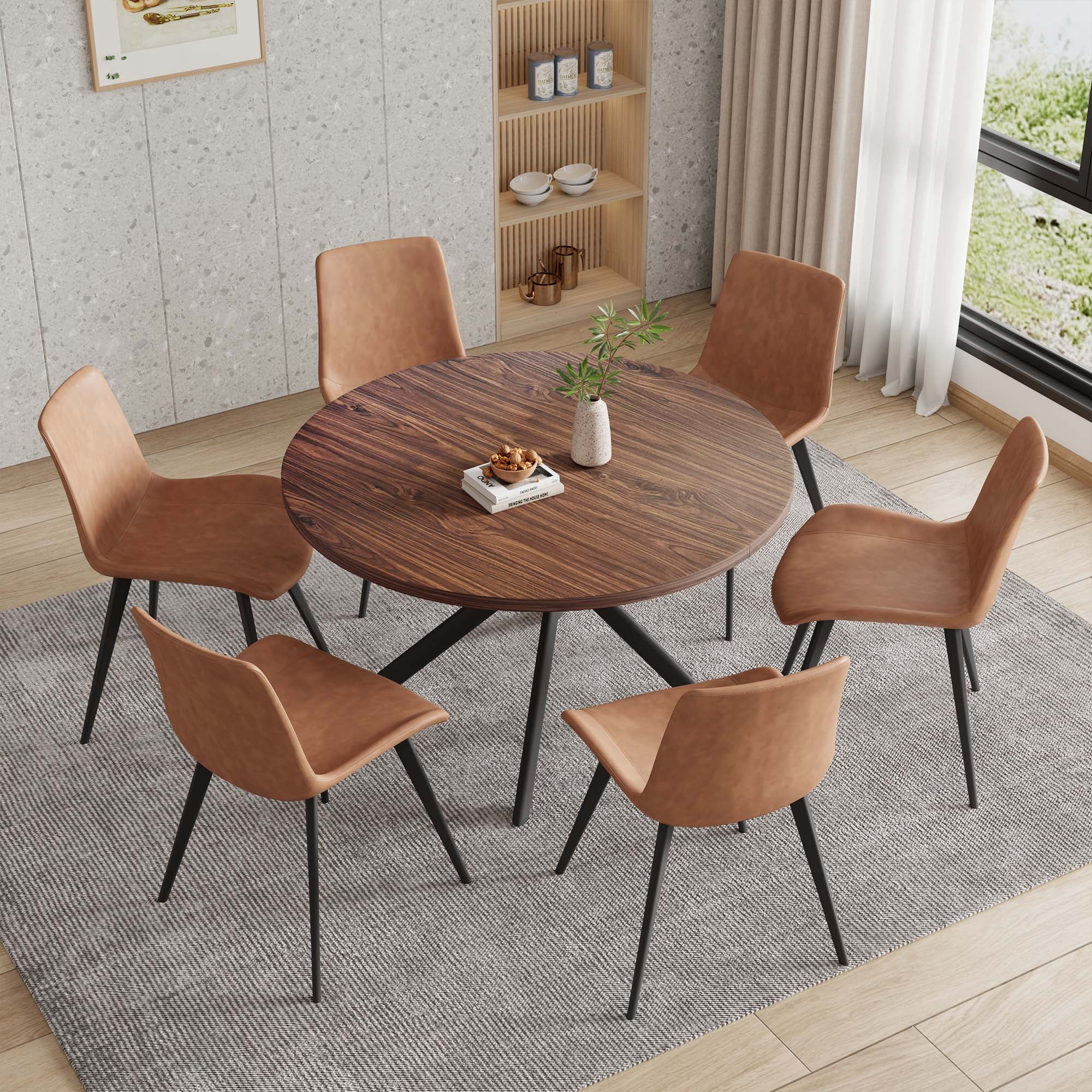 45.3" Round Dining Table Set, Mid Century Modern Round Dining Table for ...