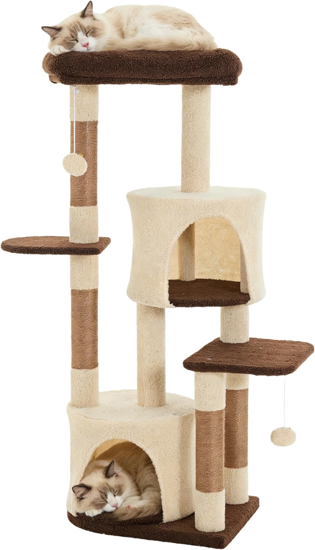 45.3-inch Multi-Level Tree Tower with 3 Soft Platforms & 2 Caves, Fully ...