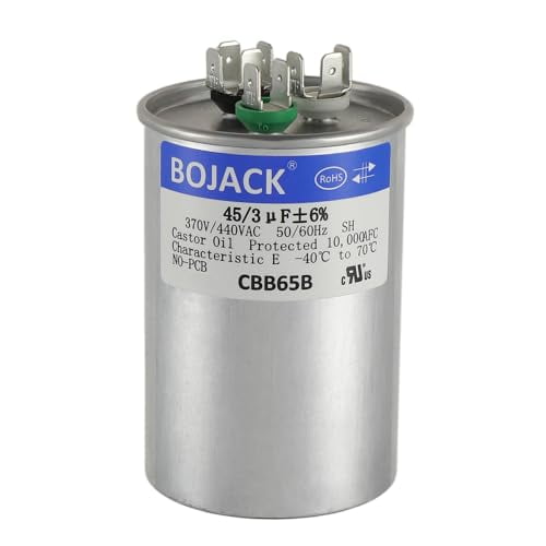 45+3 uF ±6% 45/3 MFD 370/440 VAC CBB65B Dual Run Start Round Capacitor ...