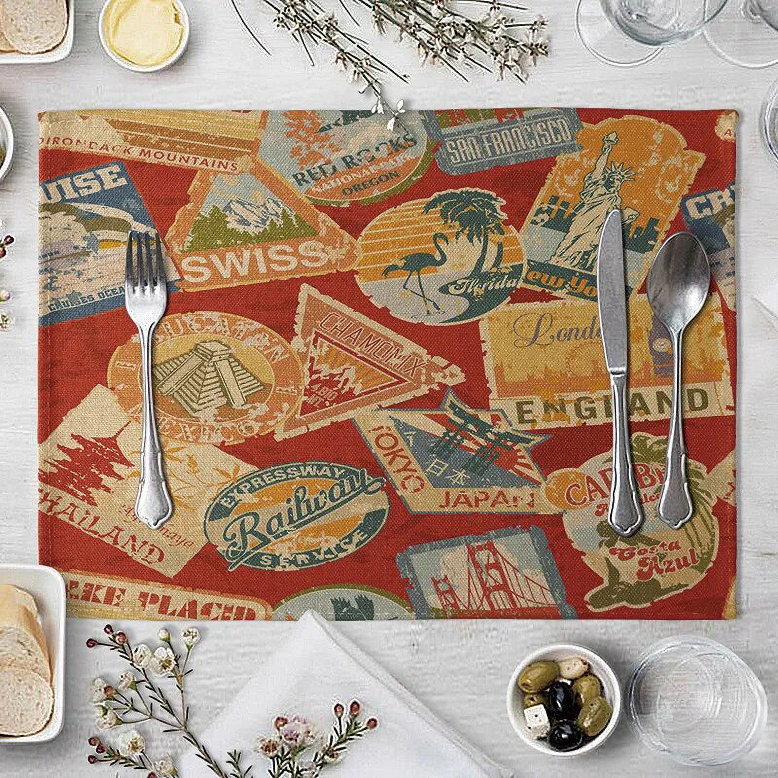 45*30cm Creativity Road Sign Pattern Cotton Linen Pad Dining Table Mats ...