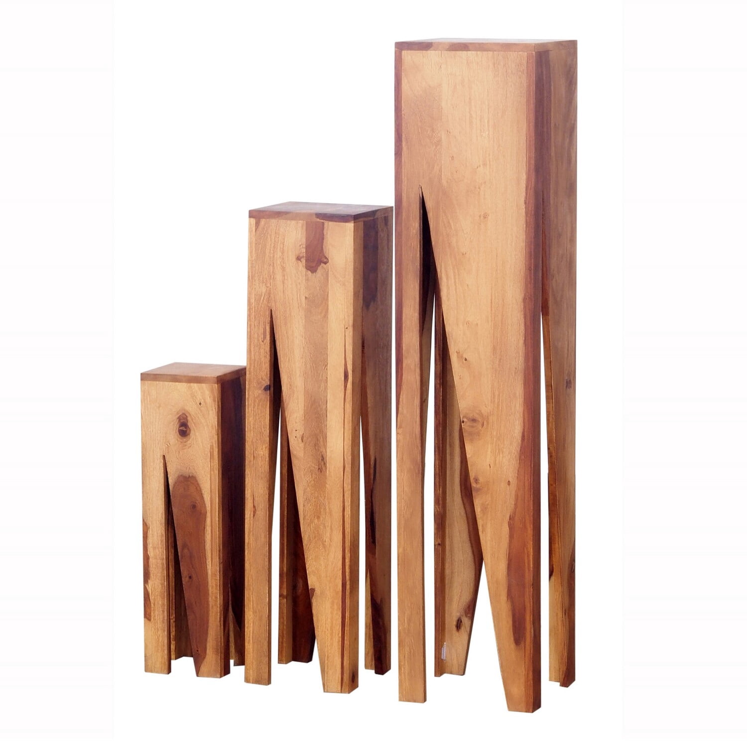 Benzara Sheesham Wood Pedestal Table Stand with V Cut in Brown (Set of ...