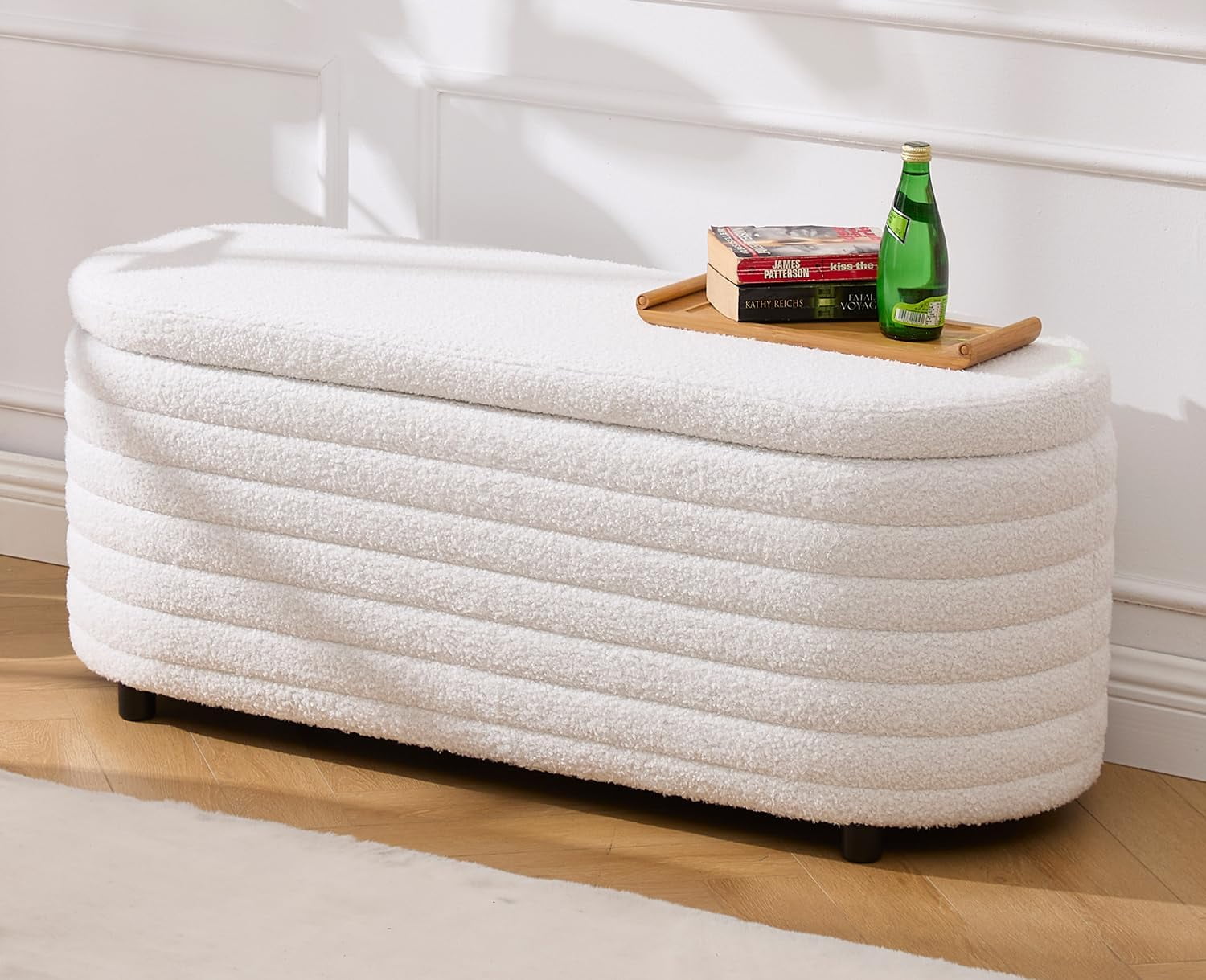 45" Storage Bench Faux Fur Entryway Bench Upholstered Ottoman Bench ...