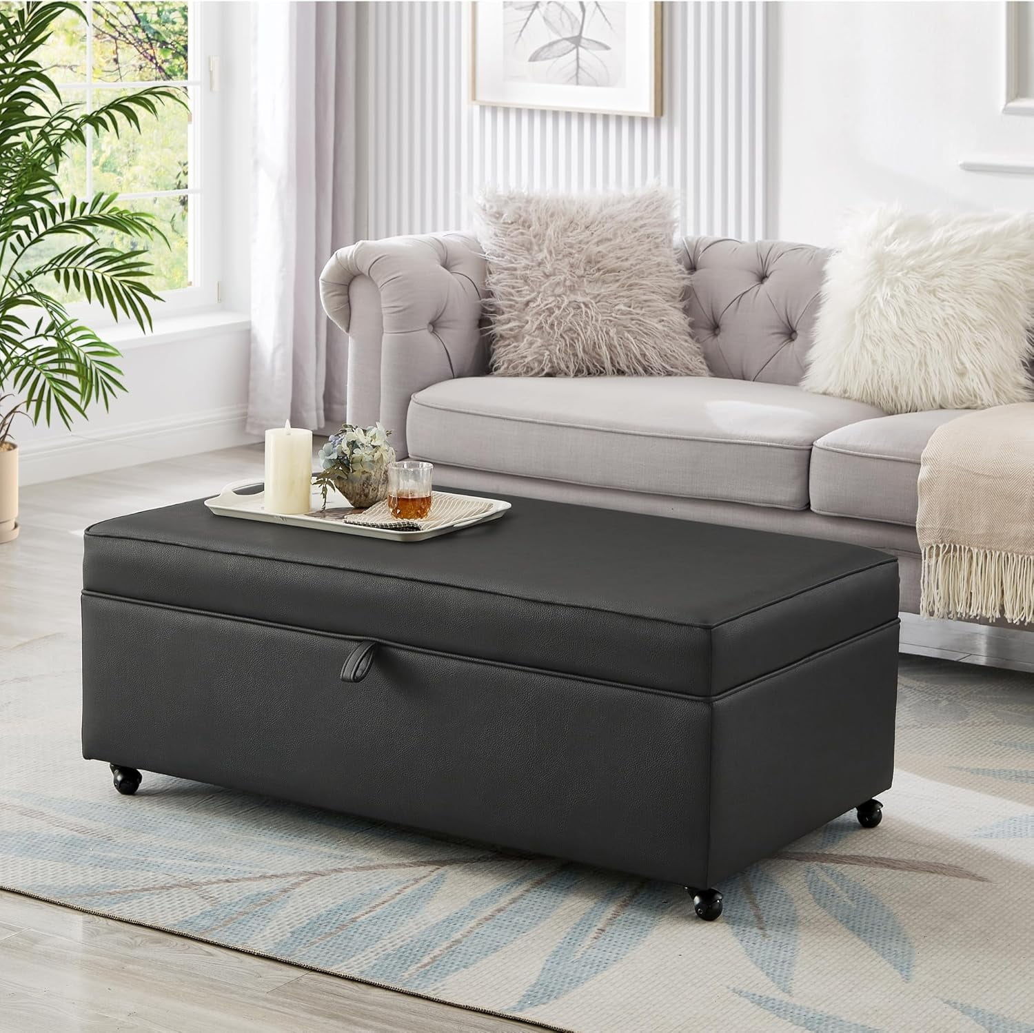 45'' Rectangle Ottoman Bench with Storage Modern Storage Ottoman Coffee ...