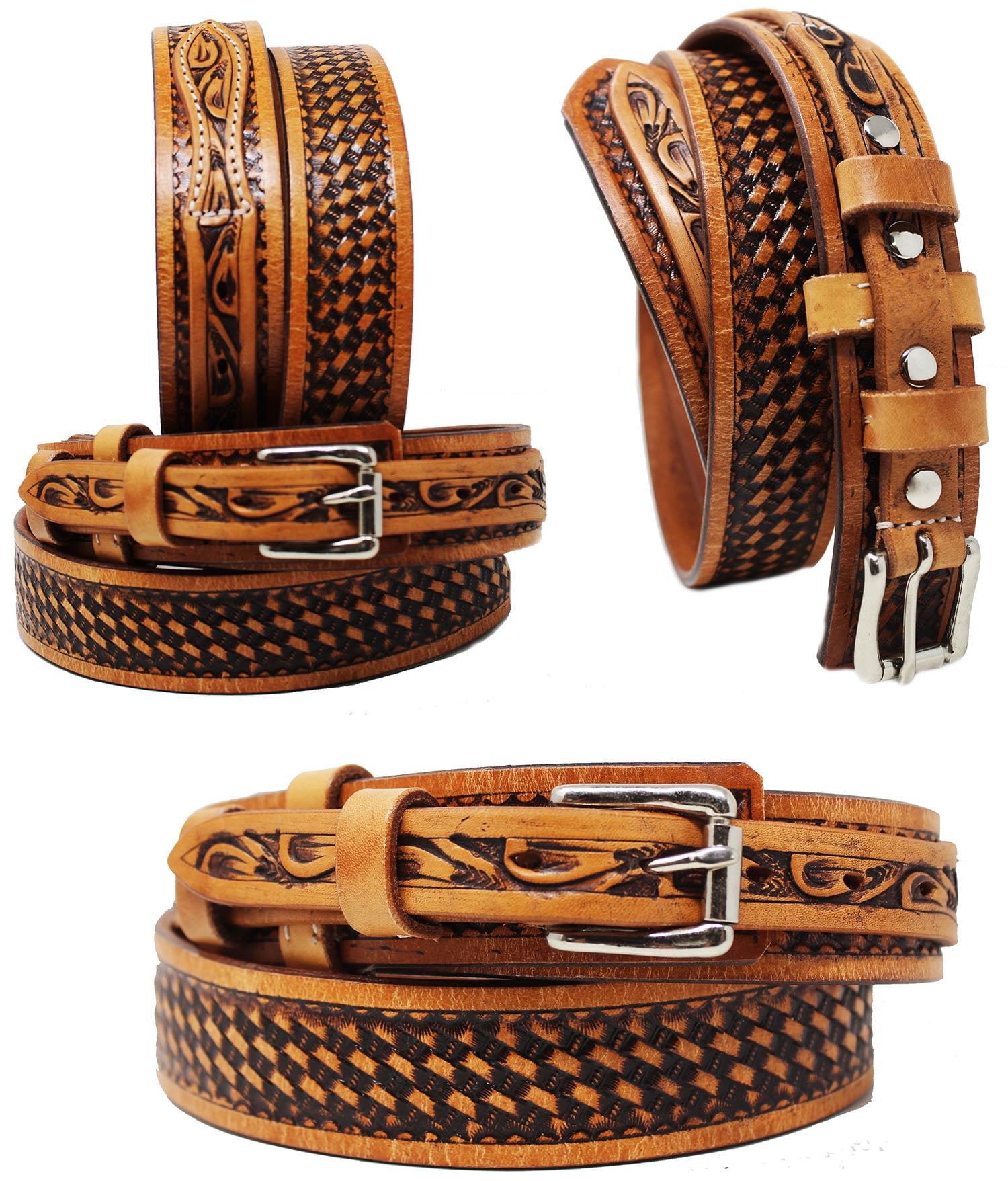 45-46 Men's Western Rodeo Heavy Duty Baskeweave Full-Grain Leather ...
