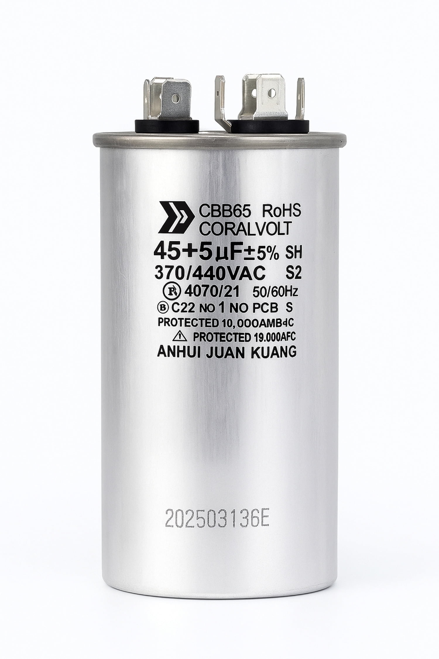 CoralVolt 45+5 µF Dual Run Round HVAC Capacitor – 370/440V AC | CBB65, UL Rated - Walmart.com
