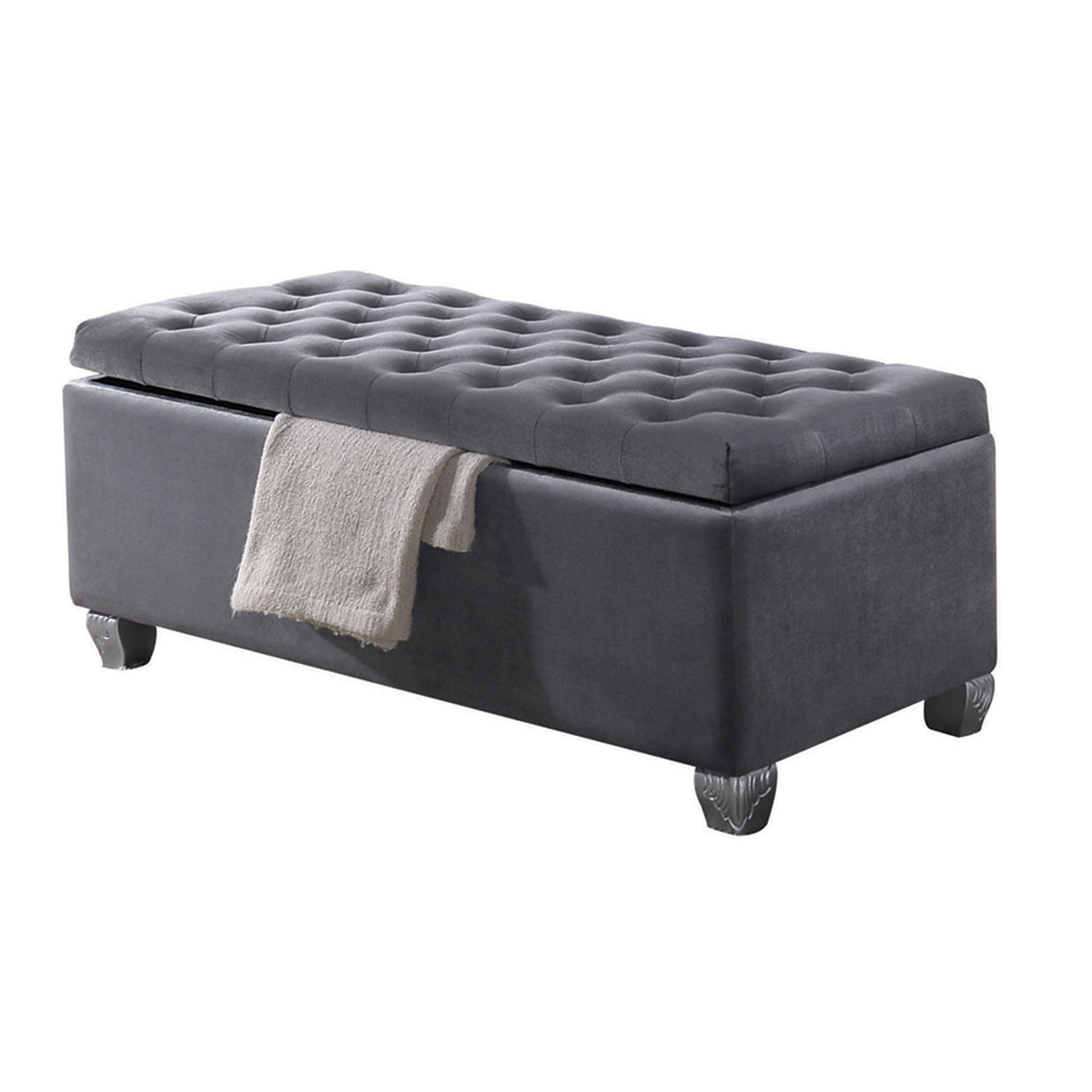 45.5" Grey Velvet Storage Bench – Elegant Organization Meets Plush ...