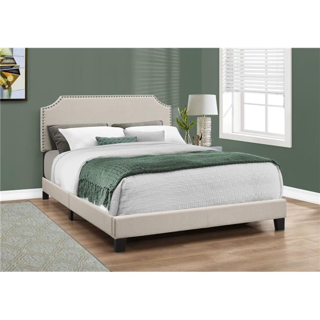 45.5 in. Beige Solid Wood, Linen, MDF & Foam Queen Size Bed with a ...