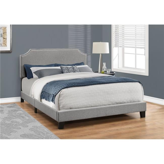 45.5 in. Solid Wood, Linen, MDF & Foam Queen Size Bed with a Chrome ...