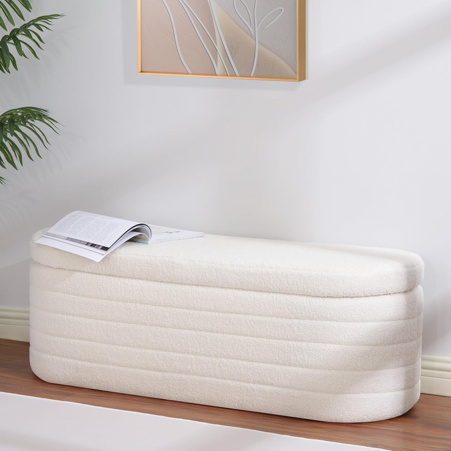 45.5-inch Teddy Sherpa Storage Ottoman Upholstered Fabric for Bedroom ...