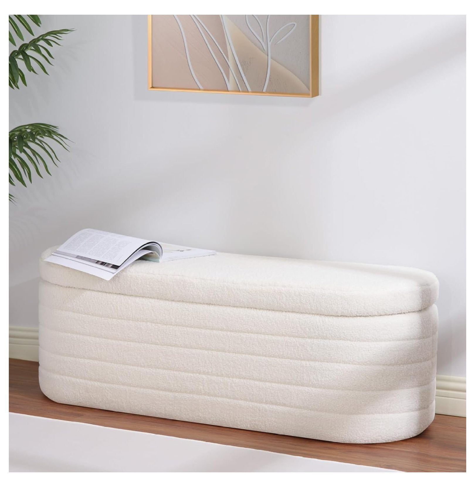 45.5-inch Teddy Storage Ottoman Upholstered Fabric Bench for Bedroom ...