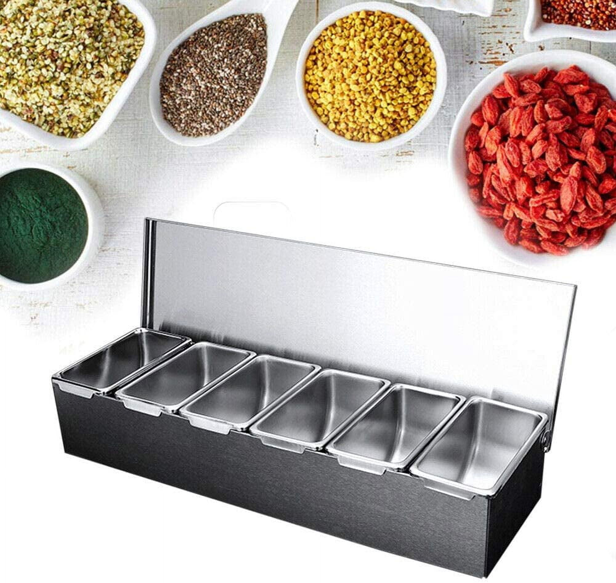 45.5 x 14 x 8.9 cm Stainless Steel Ingredient Container with 6 Inserts ...