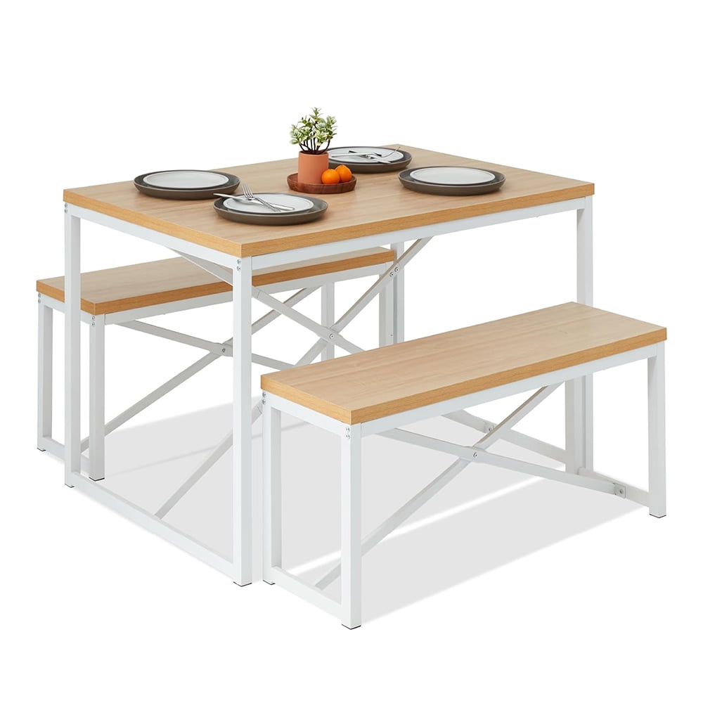 45.5in 3-Piece Bench Style Dining Furniture Set, 4-Person Space-Saving ...