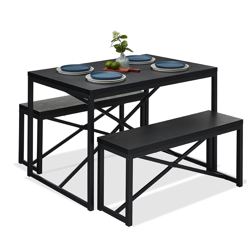 45.5in 3-Piece Bench Style Dining Furniture Set, 4-Person Space-Saving ...