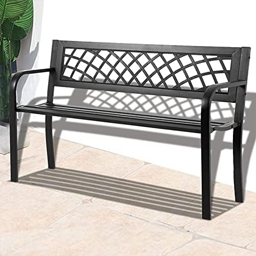 45.5in Outdoor Patio Garden Bench Mesh Pattern Loveseat,Cast Iron Heavy ...