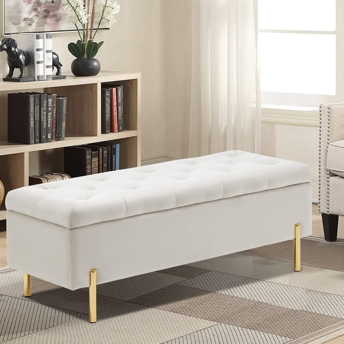45.6 Inch Velvet Storage Bench Upholstered Tufted Settee Ottoman Bench ...