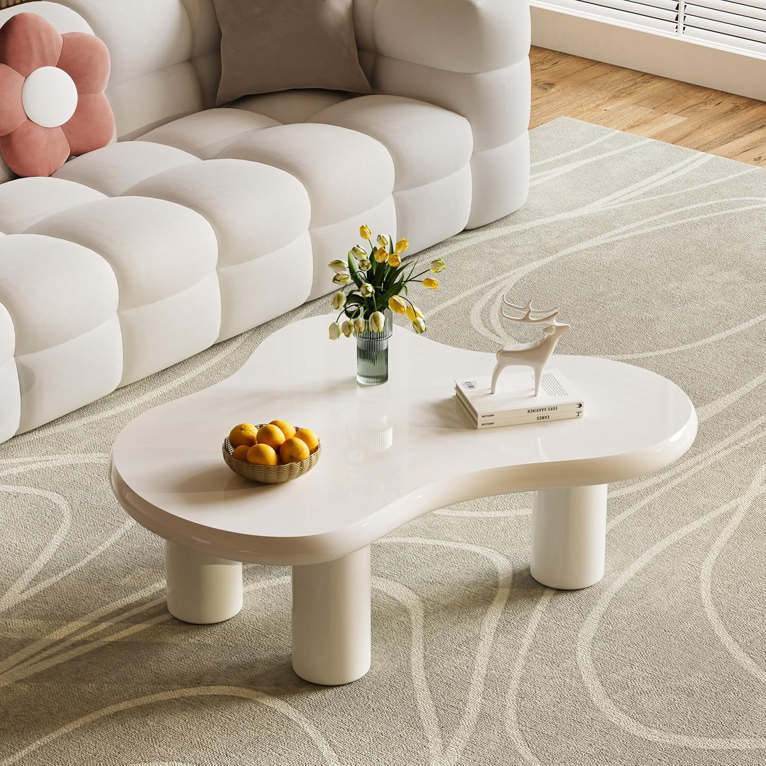 45.67" Modern Cloud Coffee Table, Contemporary White Coffee Table for ...