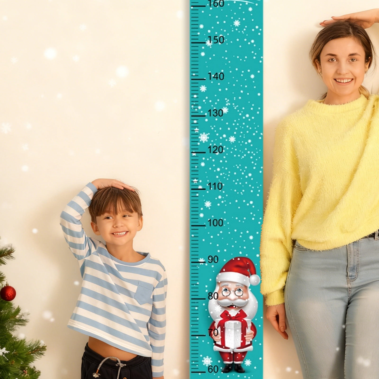 45.67in Christmas Themed Height Measuring Sticker with Santa Snowflake ...