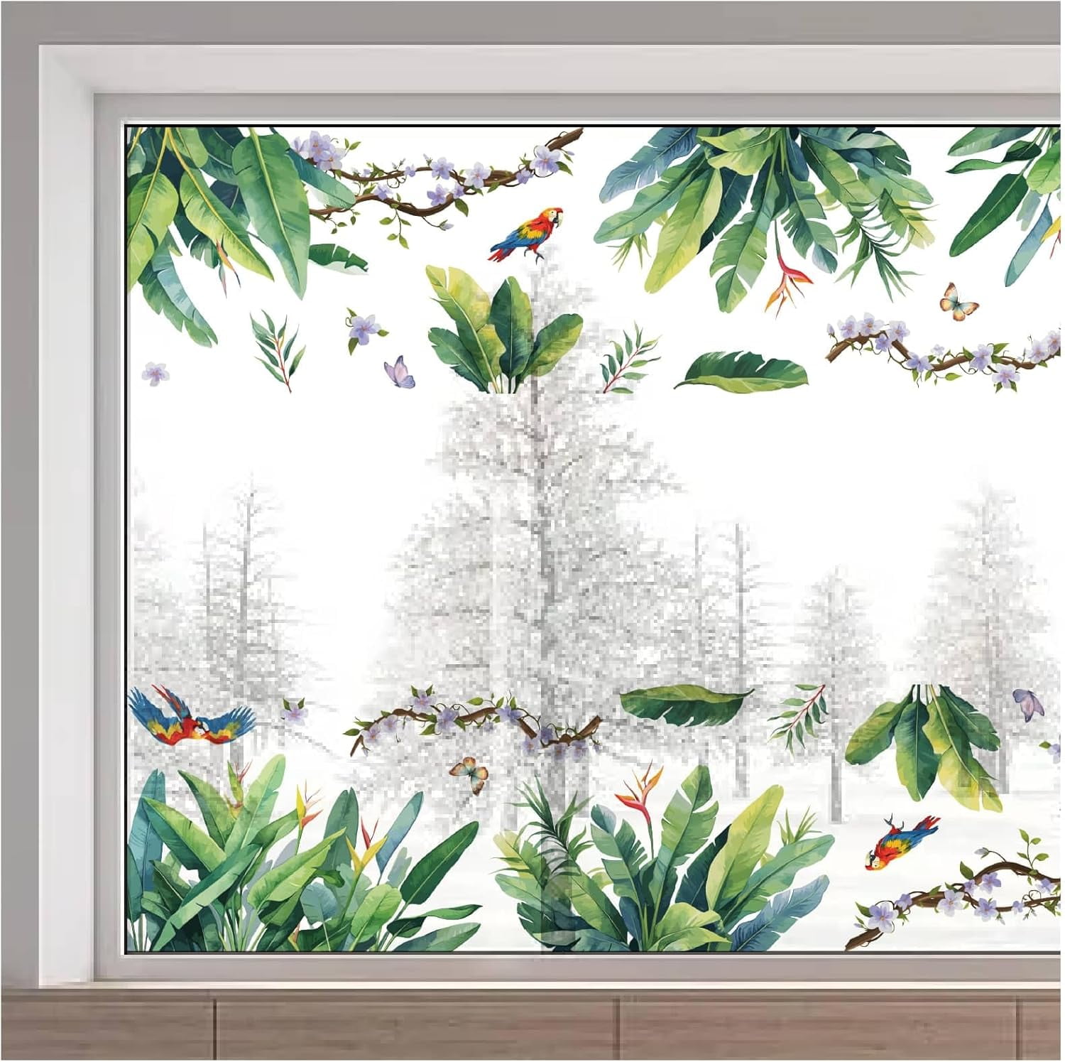 45.6x11.8 Inch Large Green Leaf Window Clings Tropical Leaves Window ...
