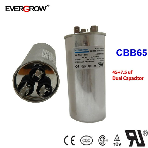 45/7.5 MFD uF Dual Run Capacitor 370 440 vac Volts AC Motor HVAC 45+7.5 ...