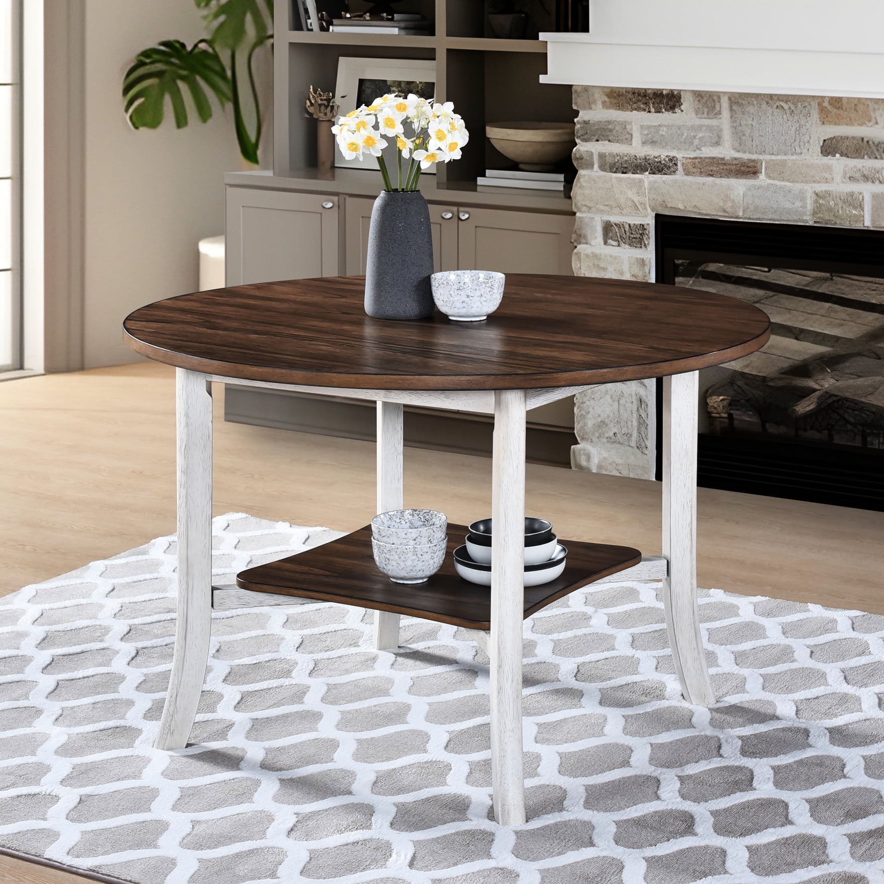 45.7-Inch Round Dining Table with Storage Shelf | Suitable for Family ...