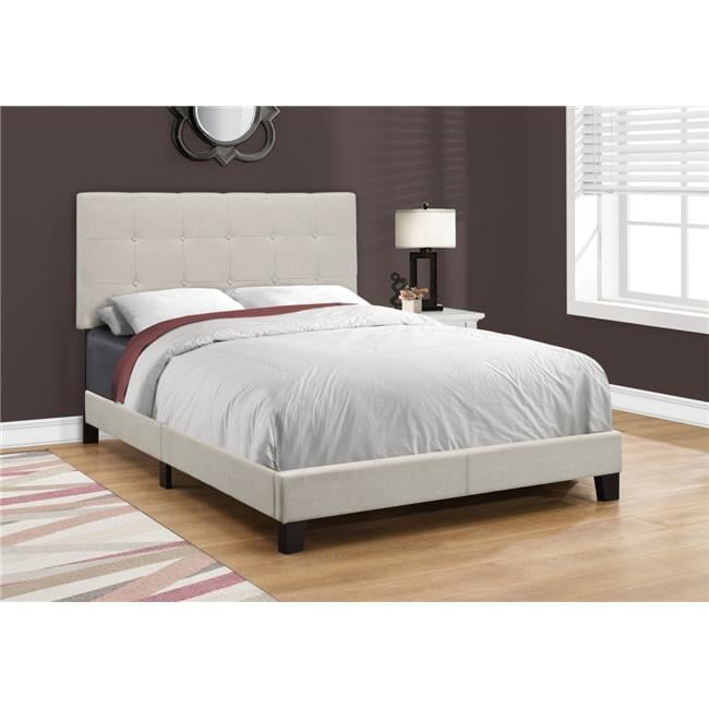 45.75 in. Beige & Black Solid Wood, MDF, Foam & Linen Full Size Bed ...