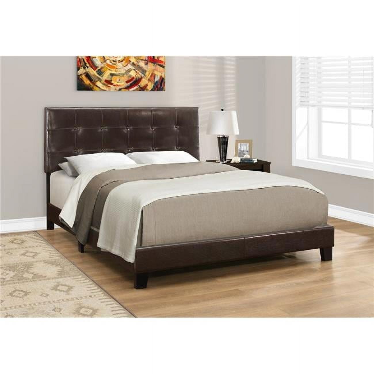 45.75 in. Dark Brown Solid Wood, MDF & Foam Queen Size Bed with a ...