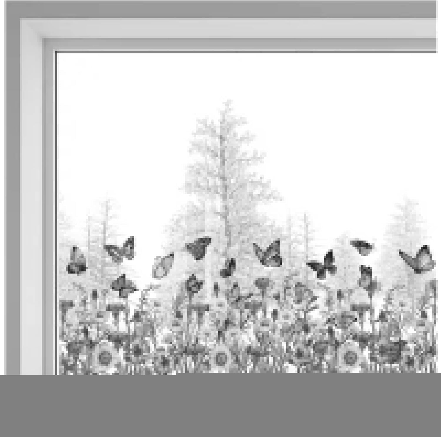 45.7x15 Inch Floral Window Decals Grass Daisy Flowers Butterfly Window ...