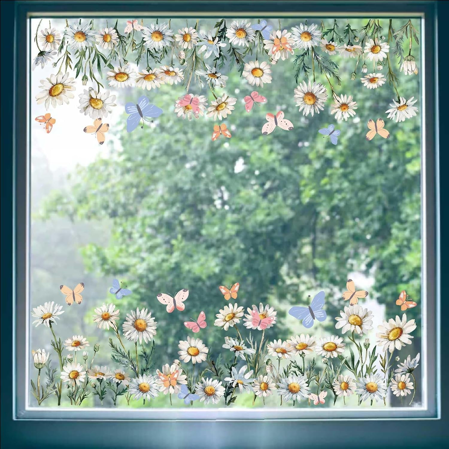 45.7x15 Inch Large Daisy Window Clings Spring Summer Butterfly Floral ...