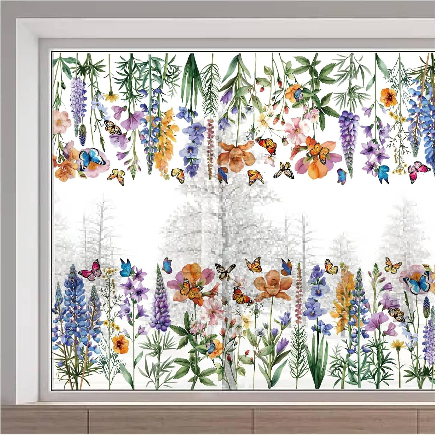 45.7x15 Inch Large Spring Flower Window Clings Vintage Wildfloral ...
