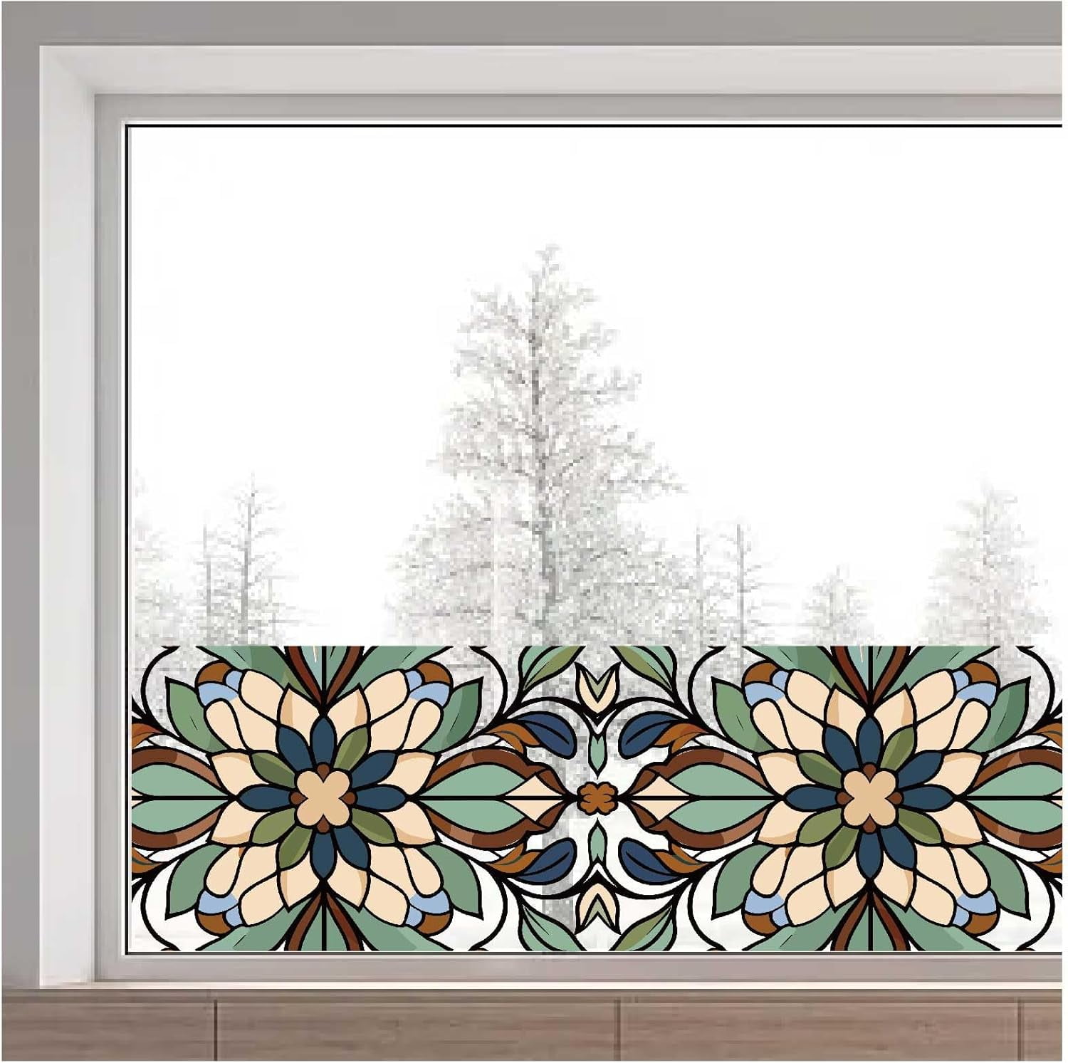 45.7x15 Inch Large Stained Flower Glass Decals Reusable Flower Pattern ...