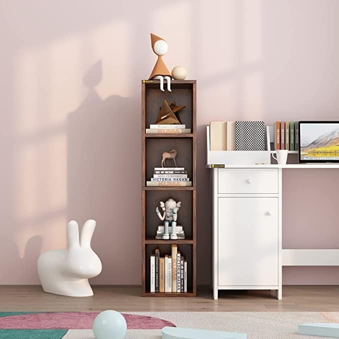 45.8" Narrow Storage Organizer Shelf, Modern Wooden Corner Bookcase, 4 ...