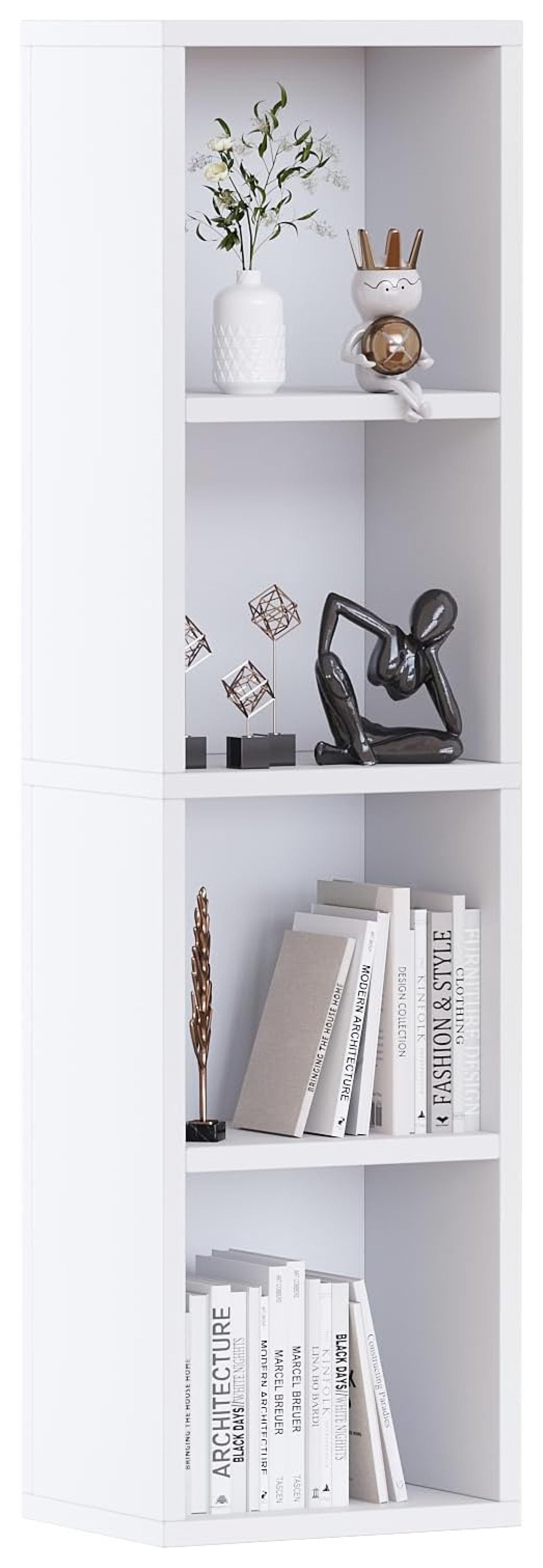 45.8" Tall Narrow Bookcase, 4-Tier Open Cube Wooden Corner Bookshelf ...