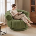 45.9" W 360°Swivel Round Accent Chair, Upholstered Channel-Tufted ...