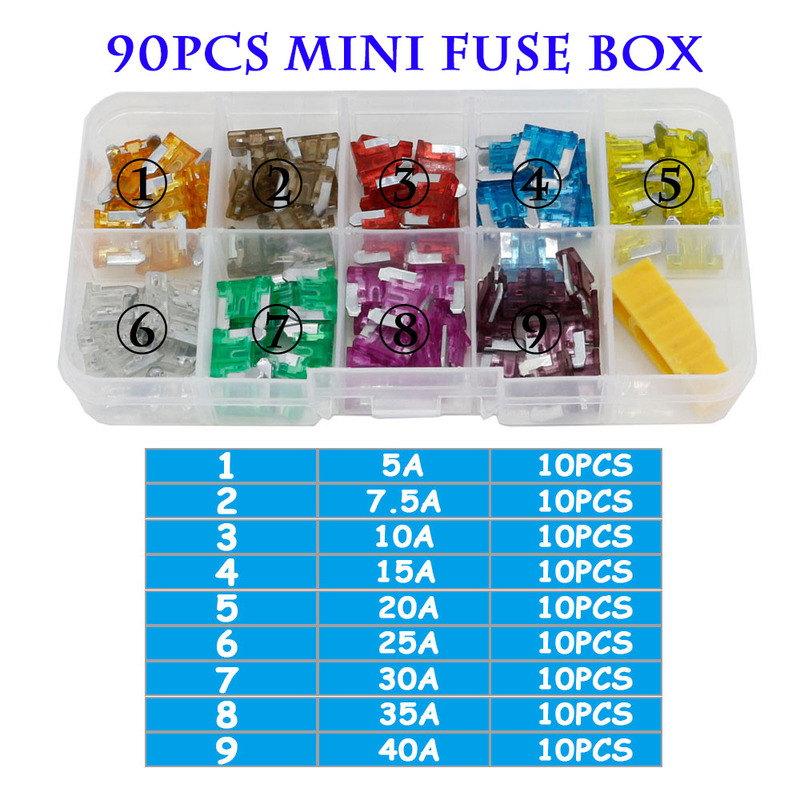 45/90 PCs Mini small medium fuses, flag car fuse 5A 7.5a 10A 15A 20A ...
