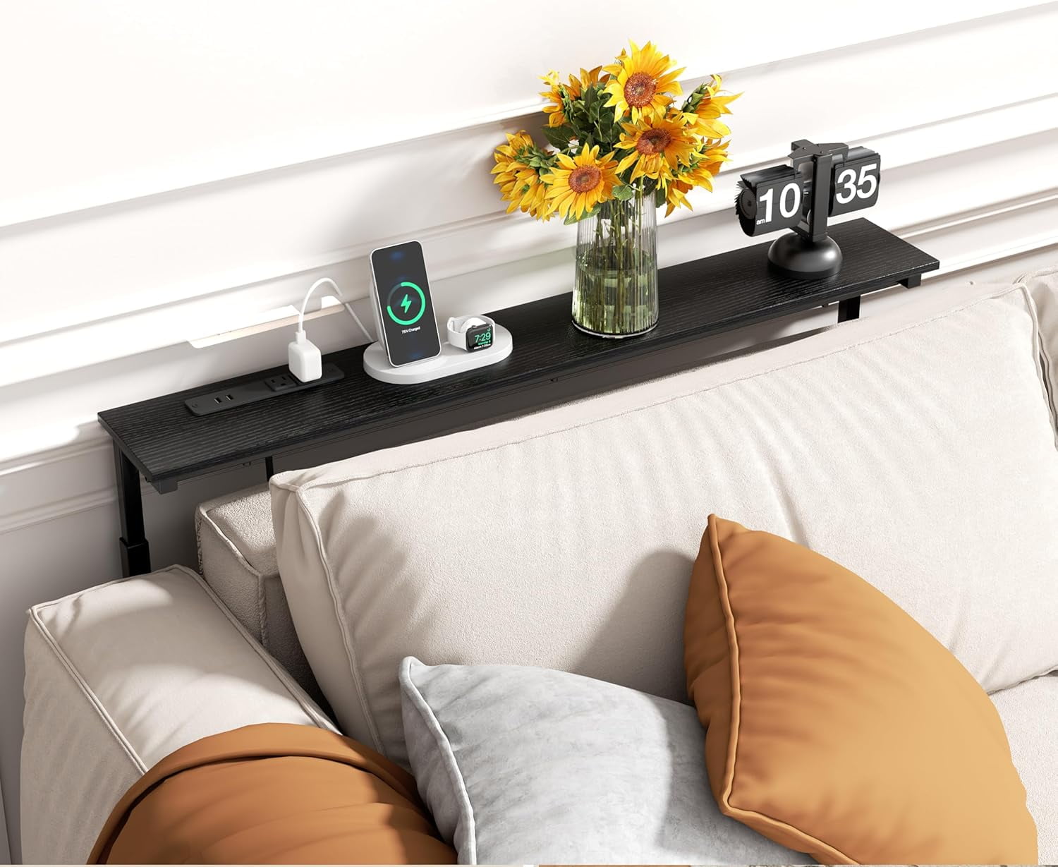 45" Adjustable Height Narrow Console Table with Power Outlets, Long ...