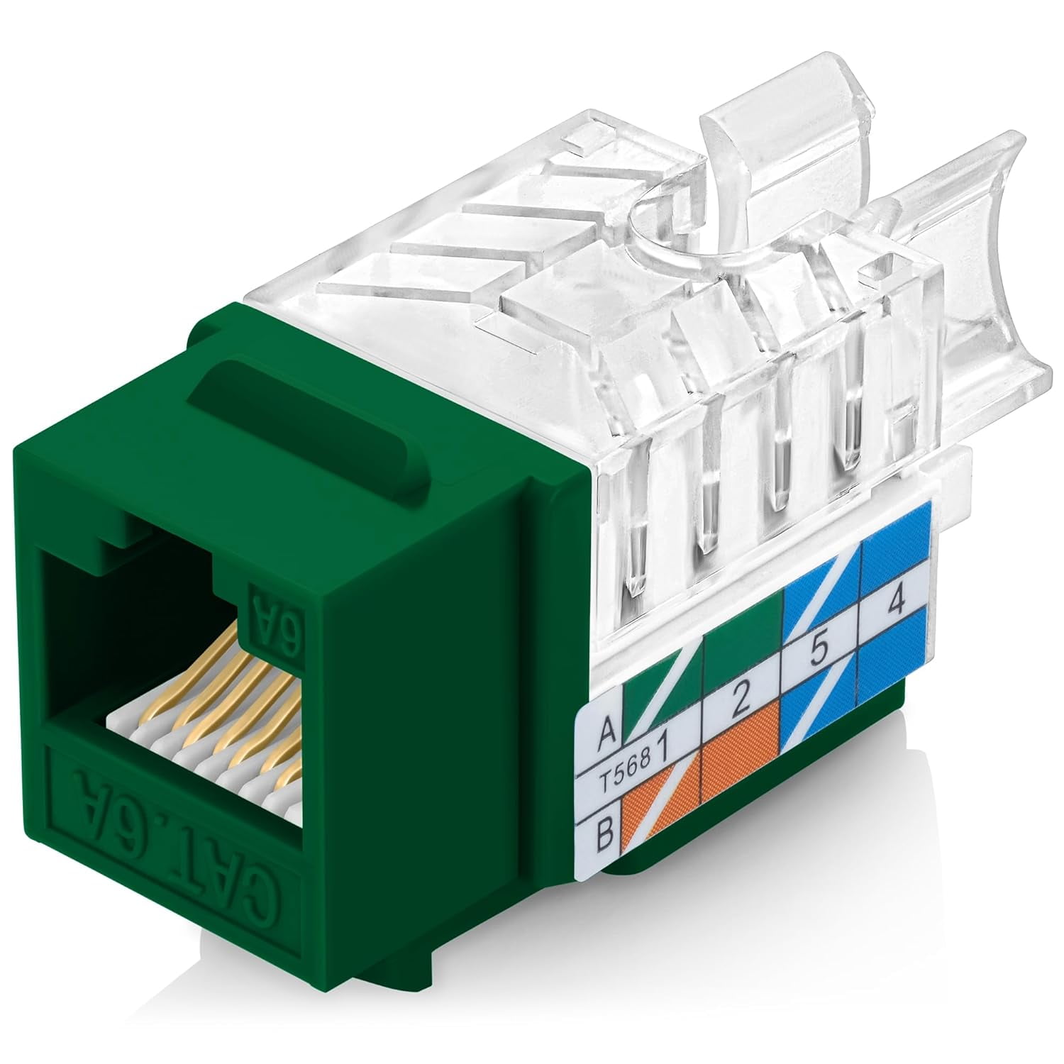 45° Angled Cat6A Keystone Jack In Green - Slim Profile, Utp Rj45 Female ...