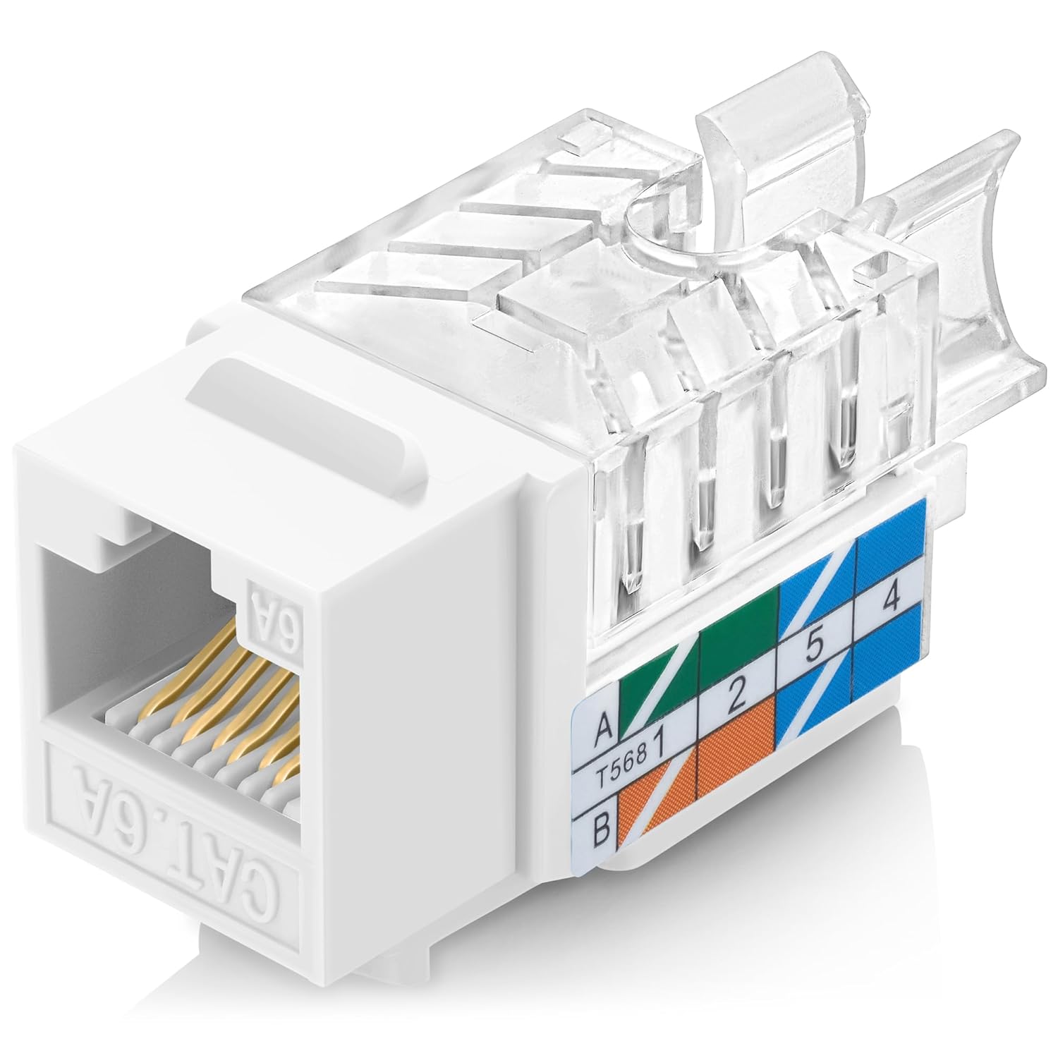 45° Angled Cat6A Keystone Jack In White - Slim Profile, Utp Rj45 Female ...