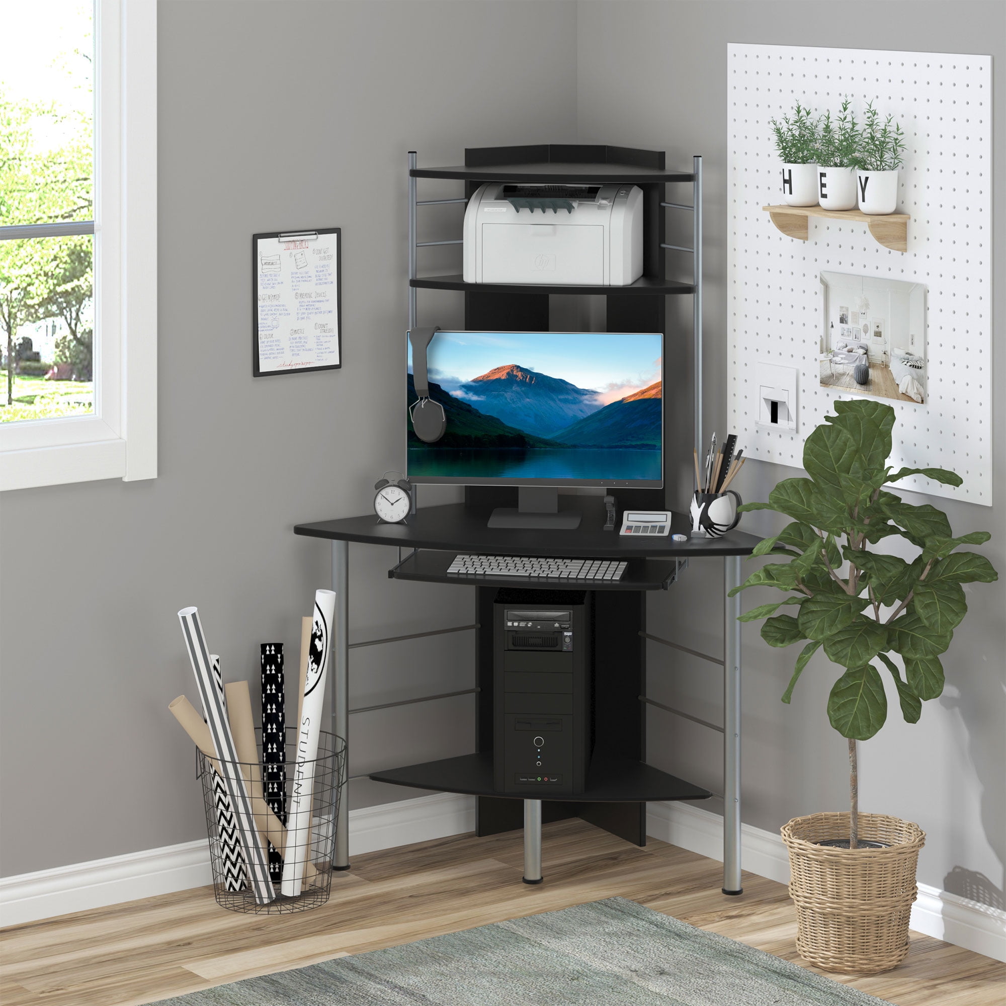 "HomCom 45"" Compact Arch Tower Home Office Desk with Keyboard Tray ...