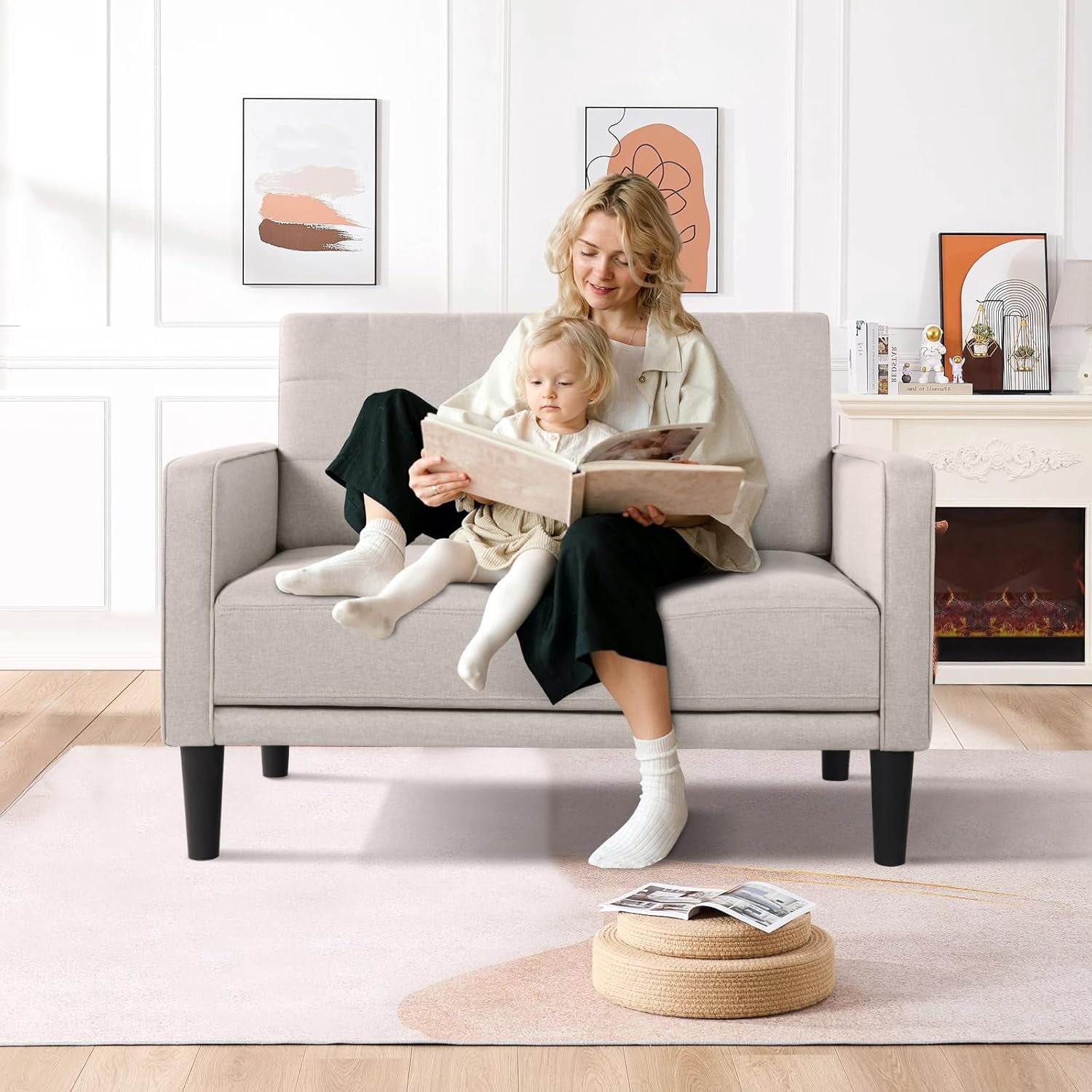 45" Beige Comfy Loveseat Sofa for Small Spaces, Small Sofa with ...