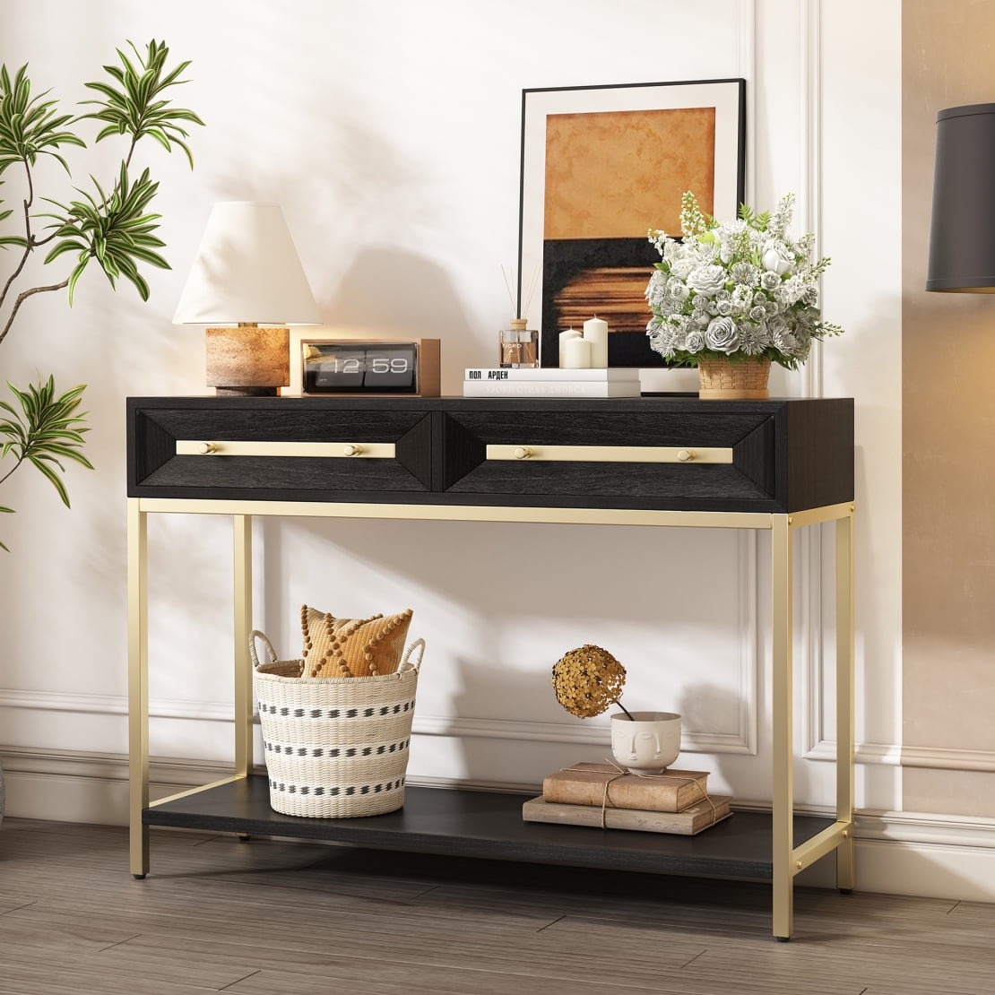 45'' Console Table with 2 Drawers, Farmhouse Sofa Table with Storage ...