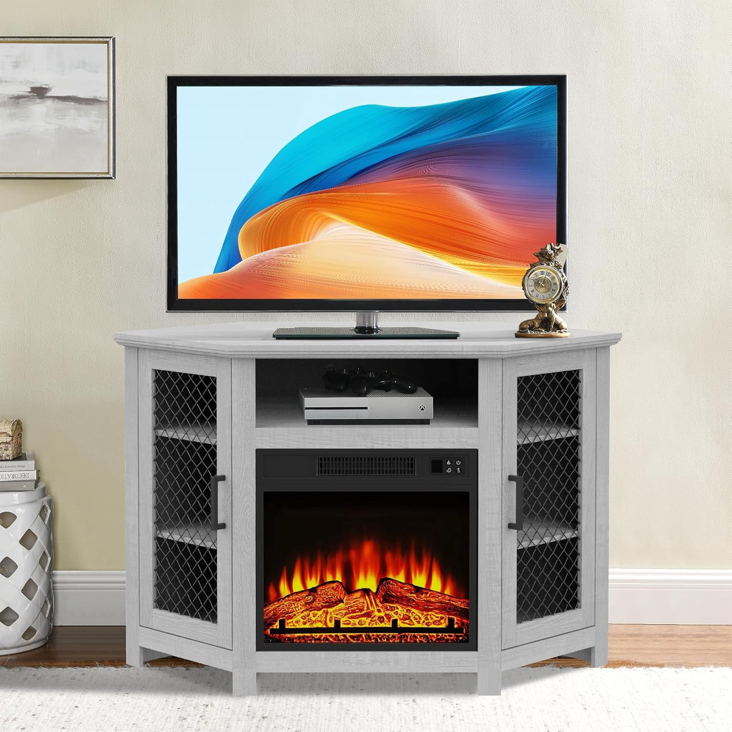 45" Corner TV Stand with 18" Fireplace Insert, Remote Control Electric ...