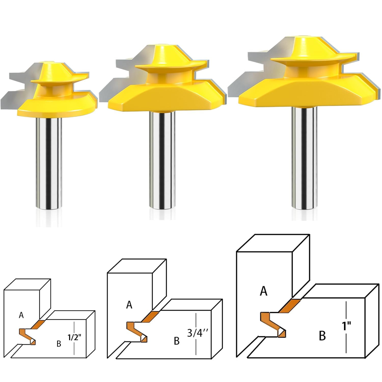 45 Degree Lock Miter Router Bit 1/2 Inch Shank Woodworking Set 1/2" 3/4 ...