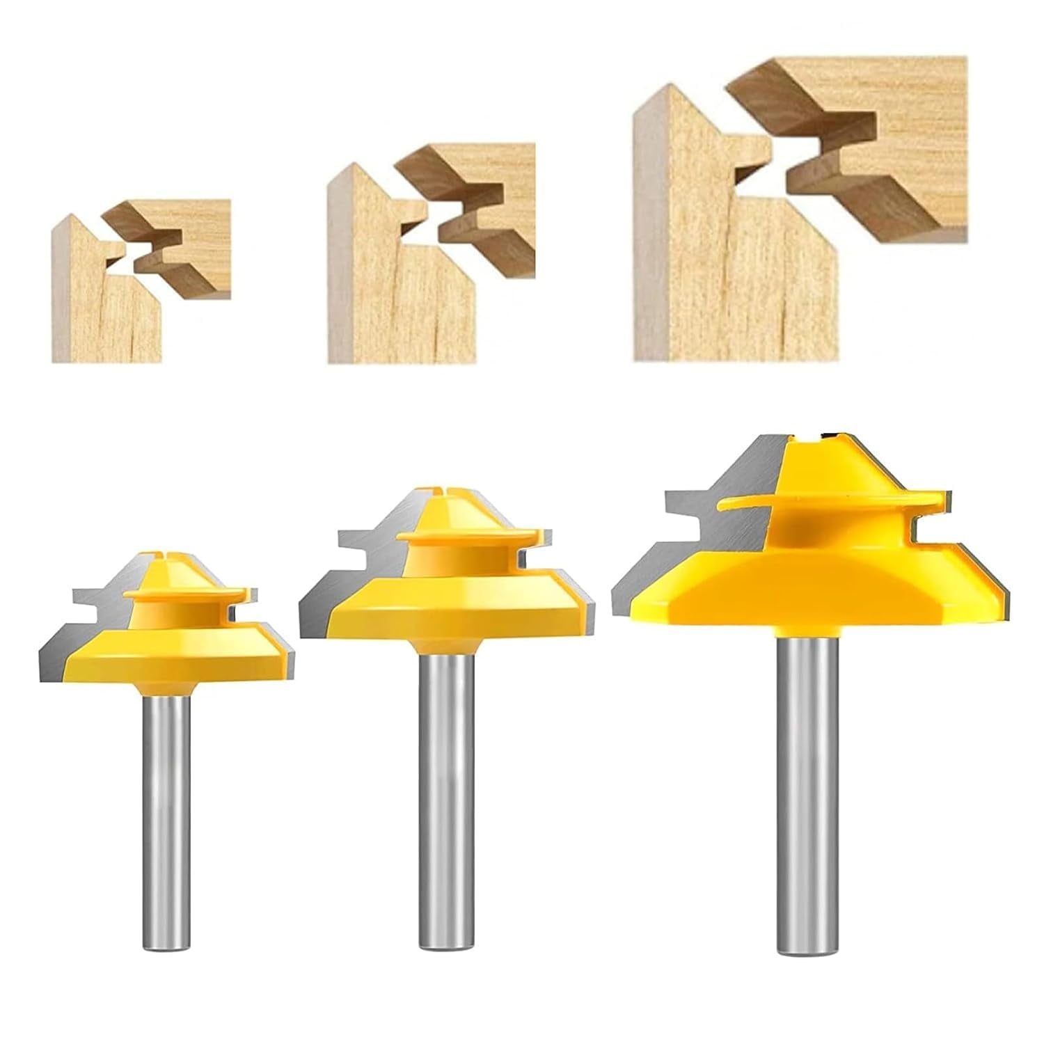 Orgry 45 Degree Lock Miter Router Bit 3-Piece Set, 31/64", 37/64", 3/4 ...