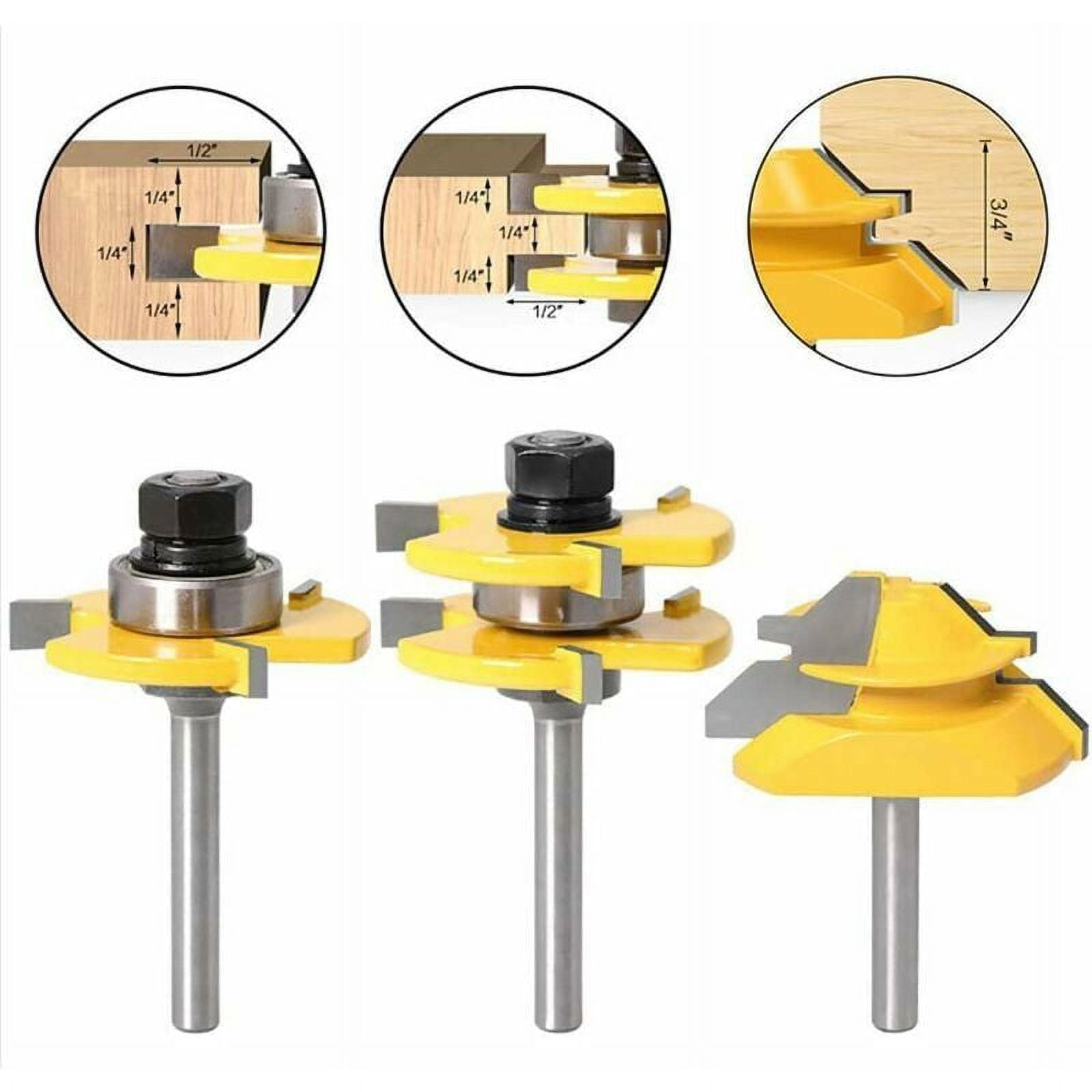 45 Degree Lock Miter Router Bit + Tongue Drill Bit + Grooving Cutter ...