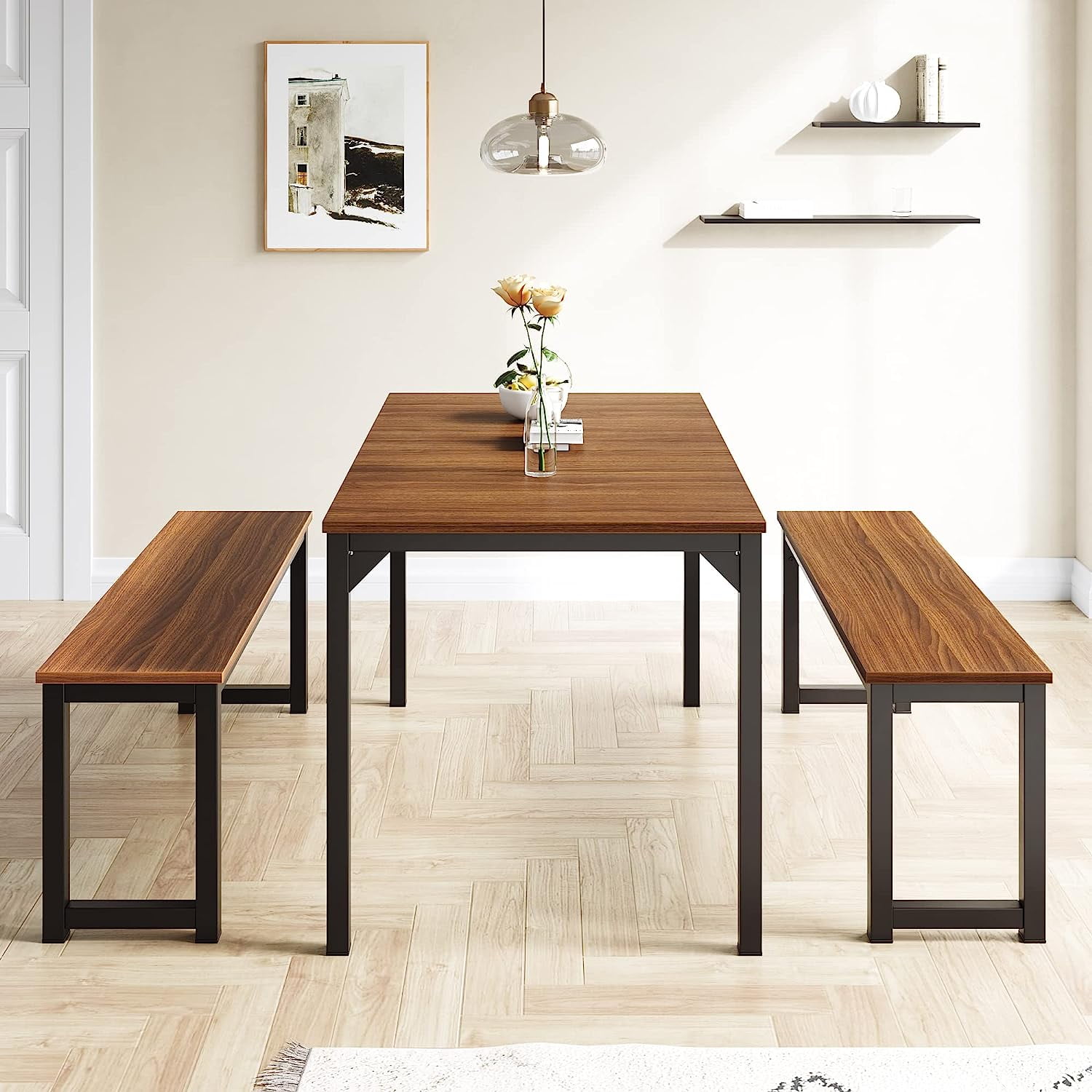 45" Dining Table Set for 4, 3-Pieces Kitchen & Dining Room Sets with ...