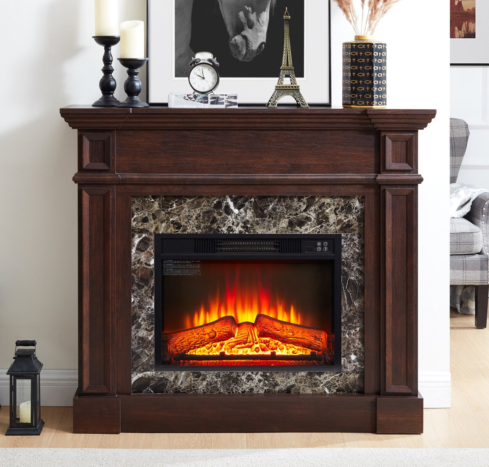 45" Electric Fireplace Mantel Wooden Surround Firebox, TV Stand ...