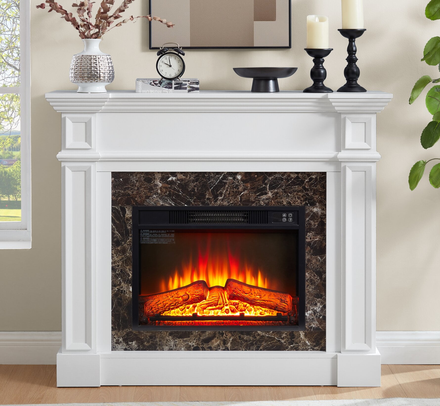 45" Electric Fireplace Mantel Wooden Surround Firebox, TV Stand ...