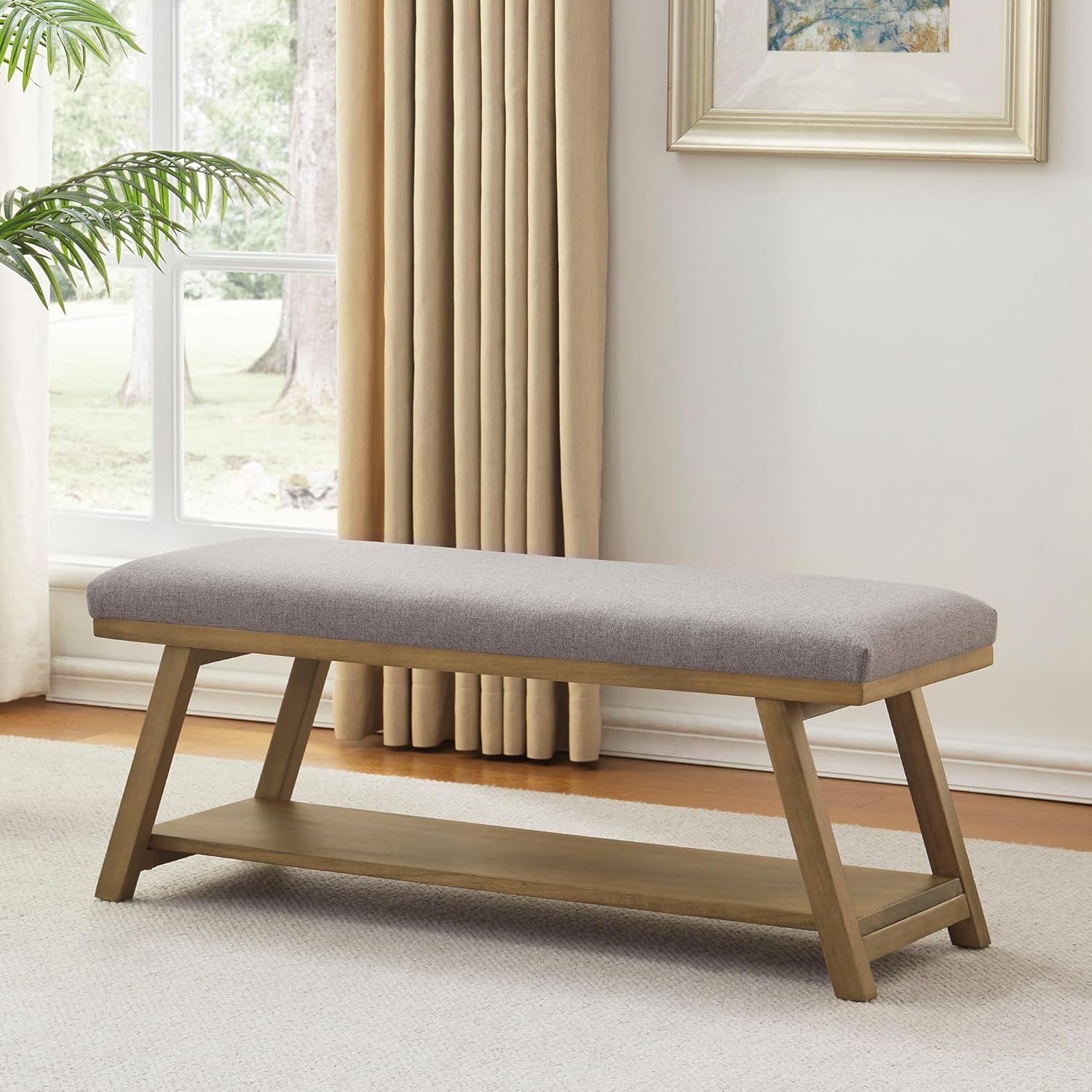 45" Entryway Bench Upholstered Storage Bench for Bedroom Shoe Rack ...