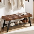 45" Entryway Bench with Shoe Storage, Tufted Faux Leather Seat, Metal ...